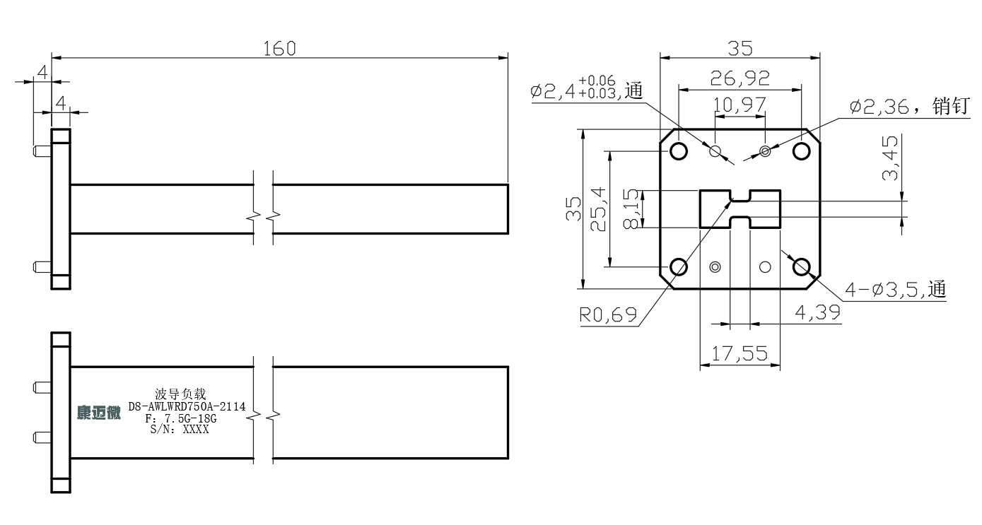 Waveguide load-D8-AWLWRD750A-2114 | Frequency7.5~18GHz, Power1W, WRD750 ...