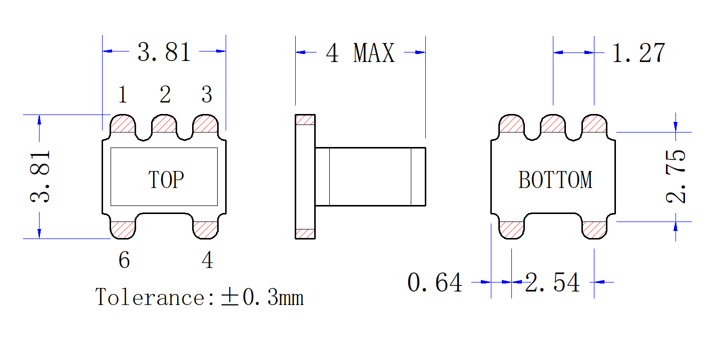 Balun-T0166 | 0.5~300MHz, 1：4Balun, Microstrip pad, /| COM-MW Co., Ltd ...